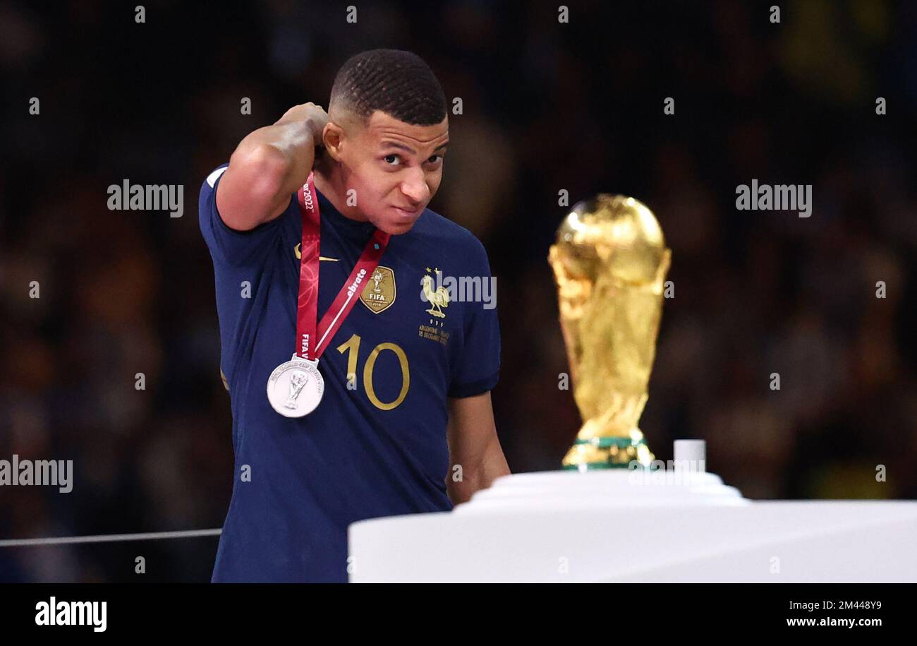 Doha, Qatar, 18th December 2022. Kylan Mbappe of France sneaks a lot ...