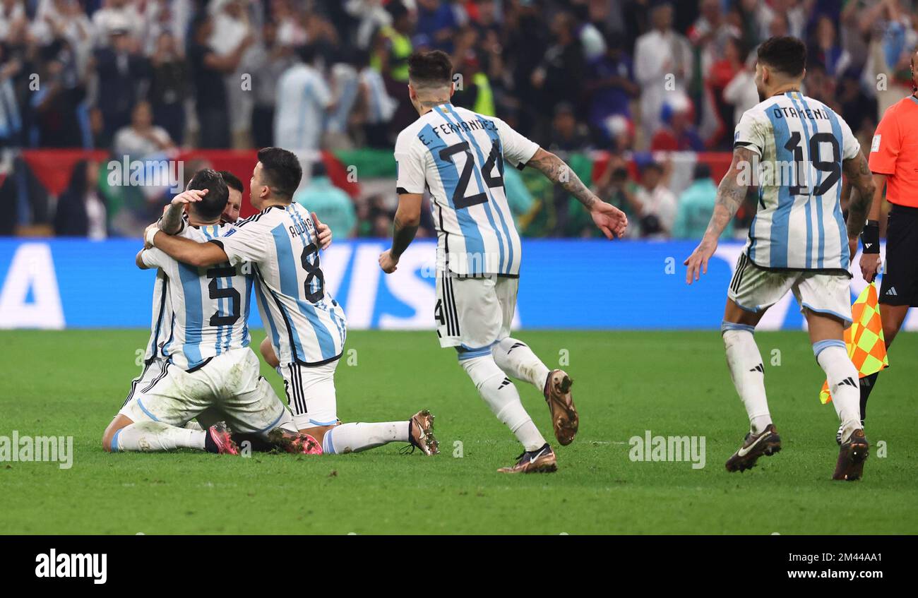 Doha, Qatar, 18th December 2022. Lionel Messi of Argentina drops to his ...