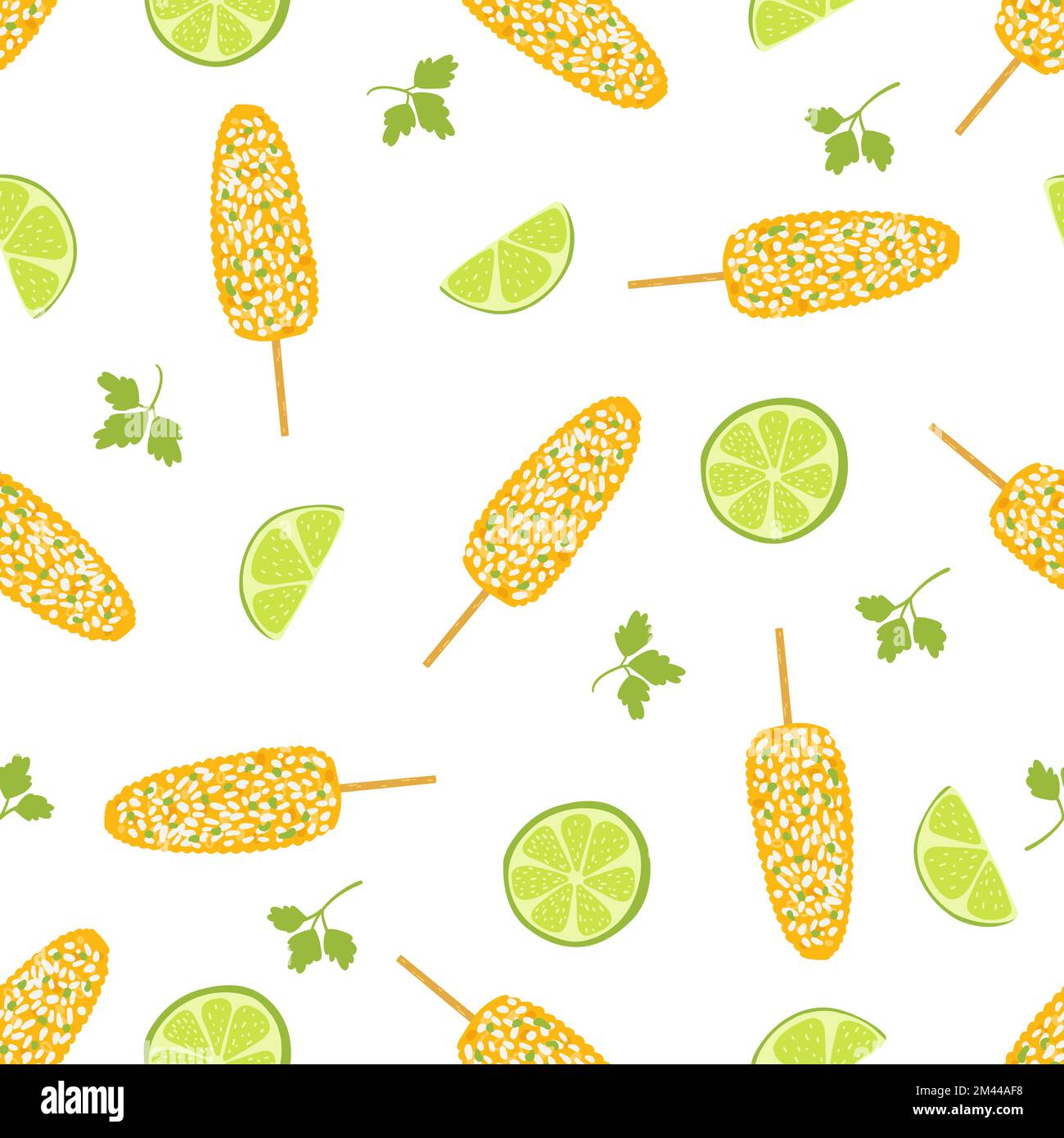 Seamless pattern with elote dish. Traditional Mexican food, folk ...