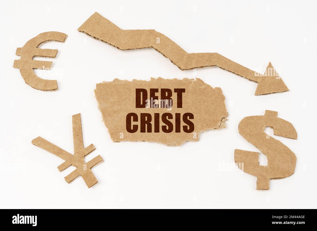 Economy and crisis concept. On a white background, dollar, euro and yen ...
