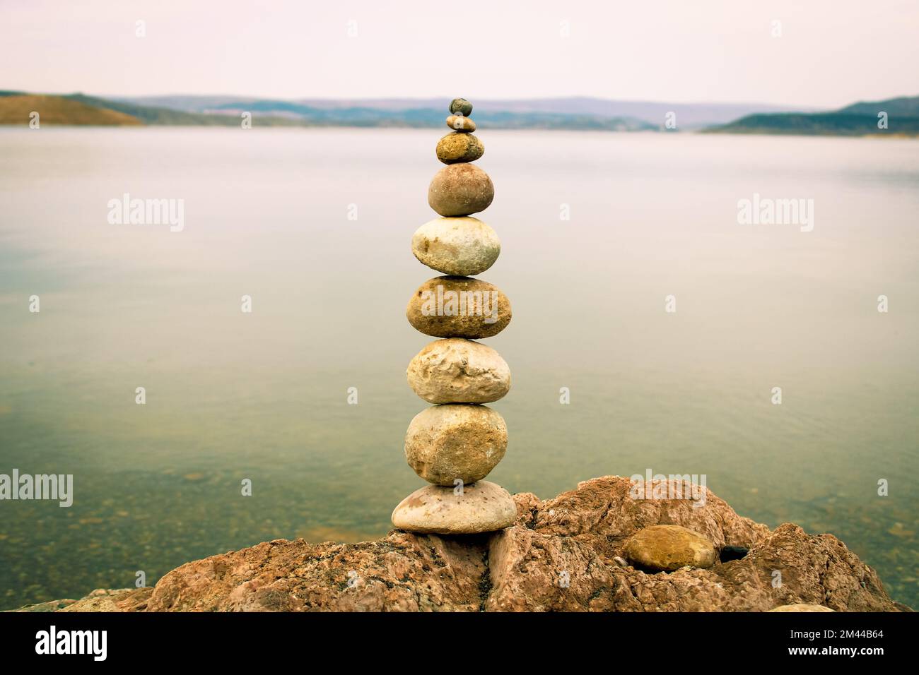 stack of stones on the beach. Various stones top view on the beach ...