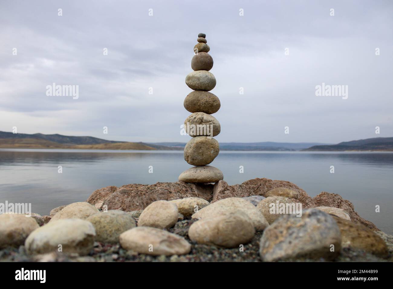 stack of stones on the beach. Various stones top view on the beach ...