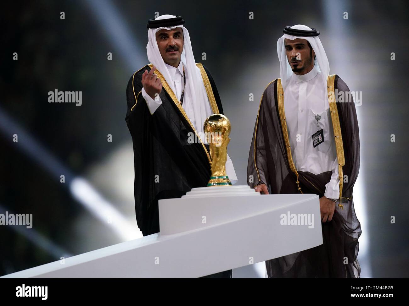 Emir of Qatar, Sheikh Tamim bin Hamad Al Thani (left) alongside Sheikh ...