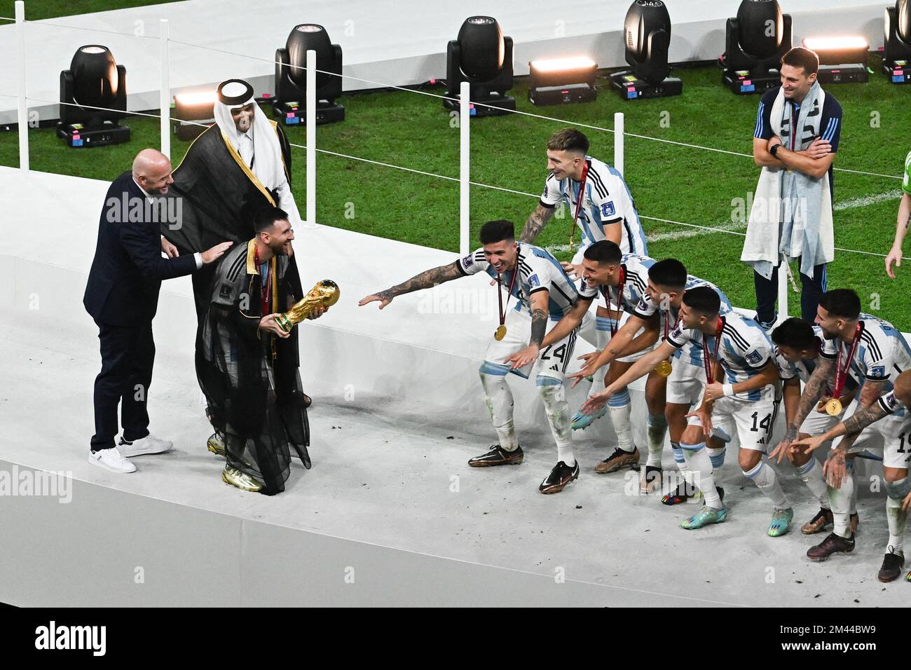 Doha, Qatar on December 18, 2022. Lionel Messi carries the World Cup ...