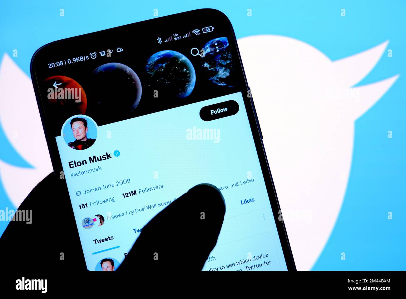 In this photo illustration, Elon Mask Twitter Account seen displayed on ...