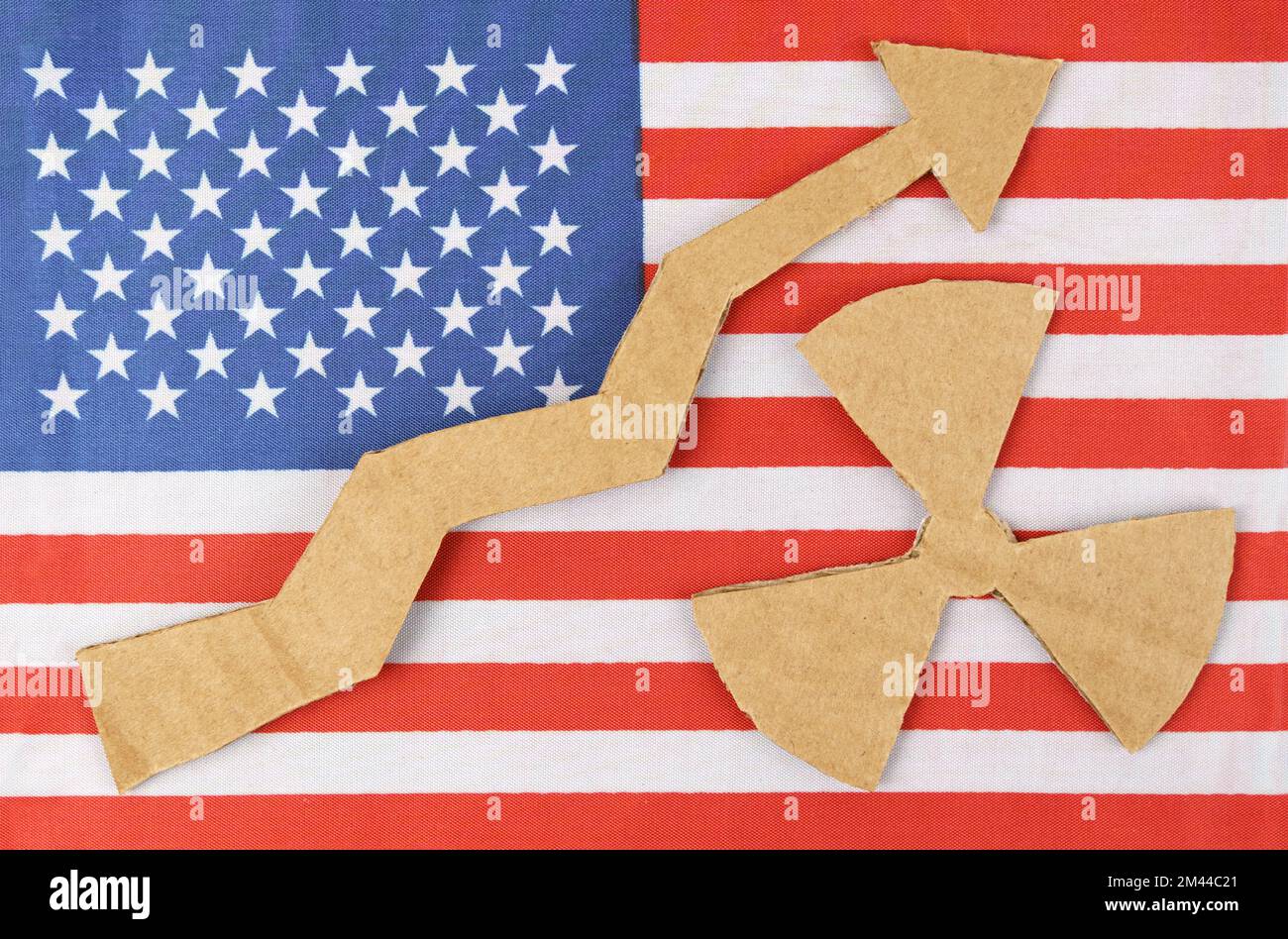 The concept of radioactivity and atomic energy. The US flag has a ...