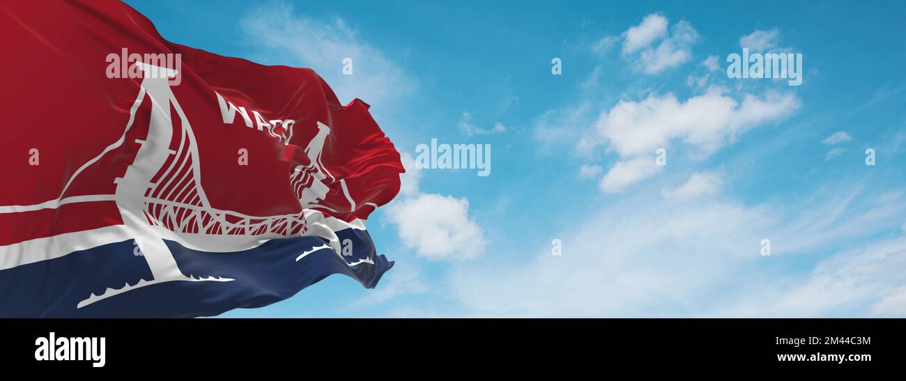 official flag of Waco, Texas untied states of America at cloudy sky ...