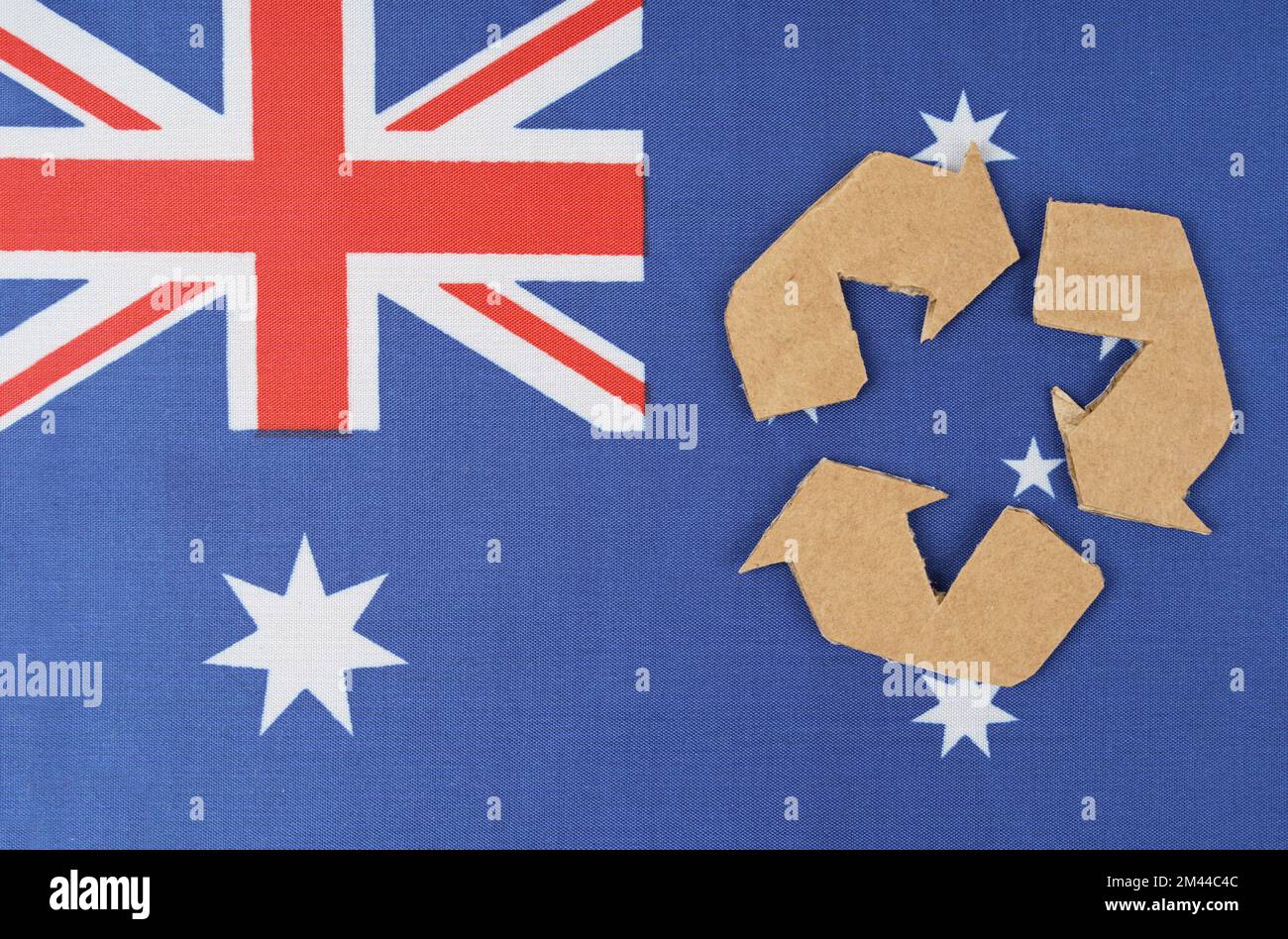Ecology concept. The flag of Australia has a recycling symbol Stock ...