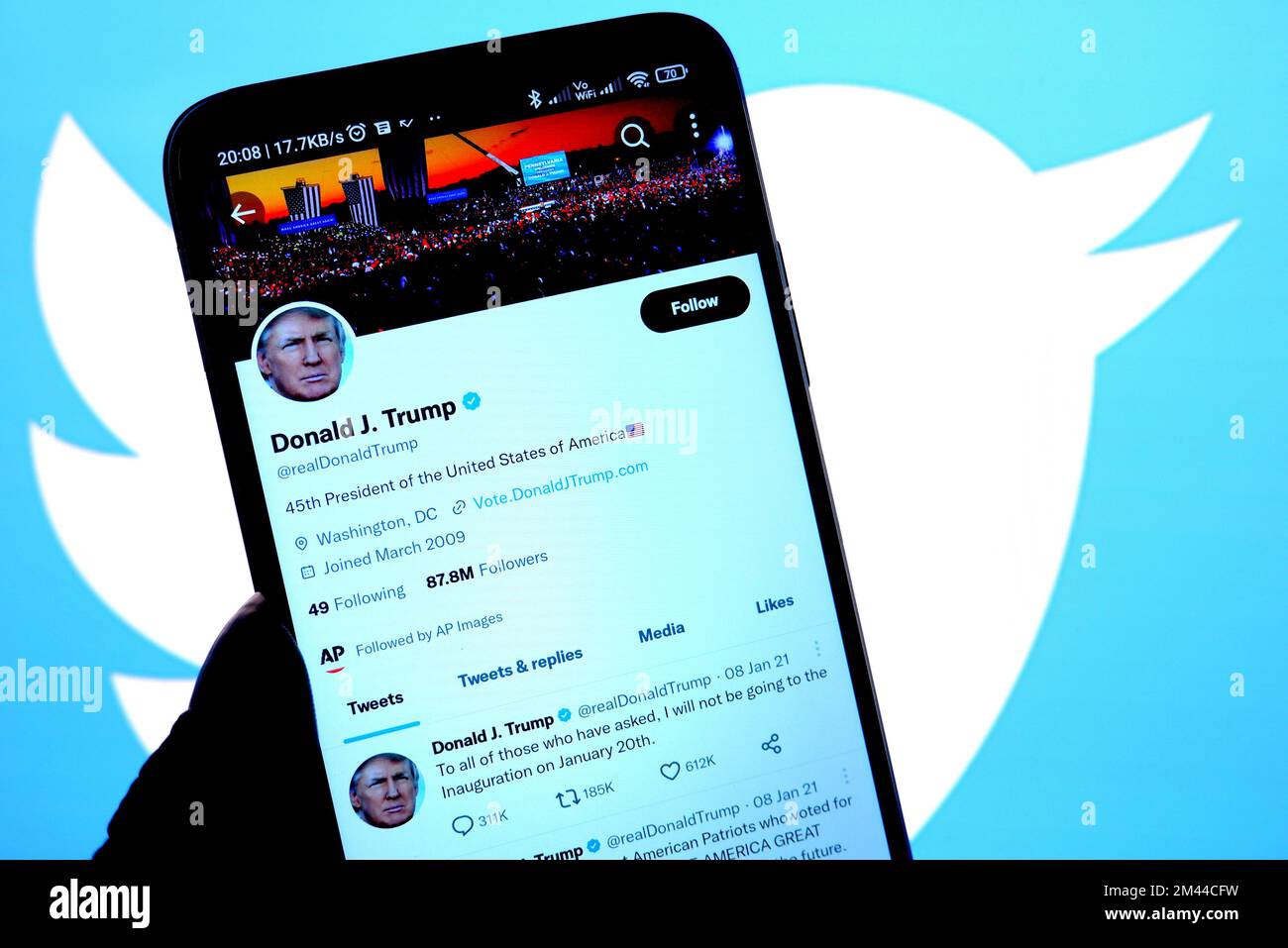 In this photo illustration, Donald Trump Twitter Account seen displayed ...
