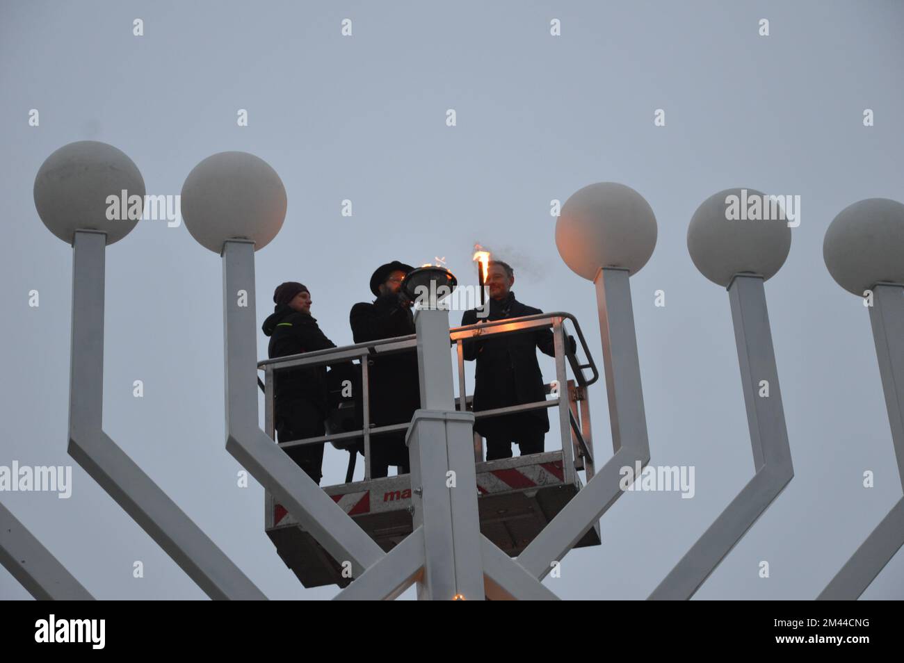 Berlin, Germany - December 18, 2022 - First light of huge Hanukkah ...