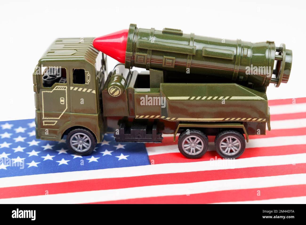 Military concept. There is a missile system on the US flag. Symbols of ...