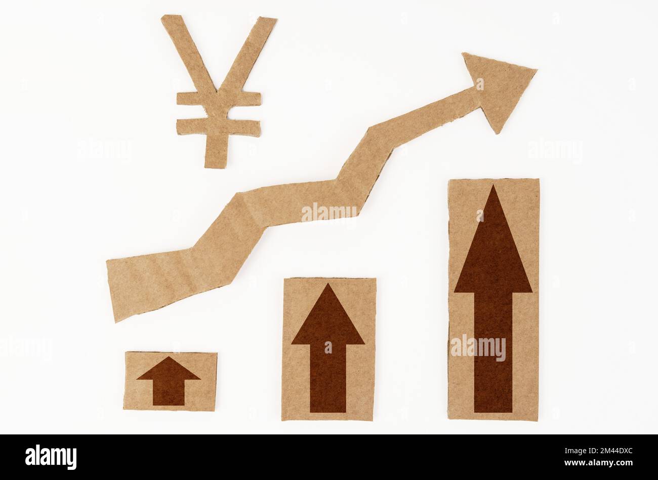 The concept of economic growth. On a white surface is a chart with up arrows and a yen symbol ...