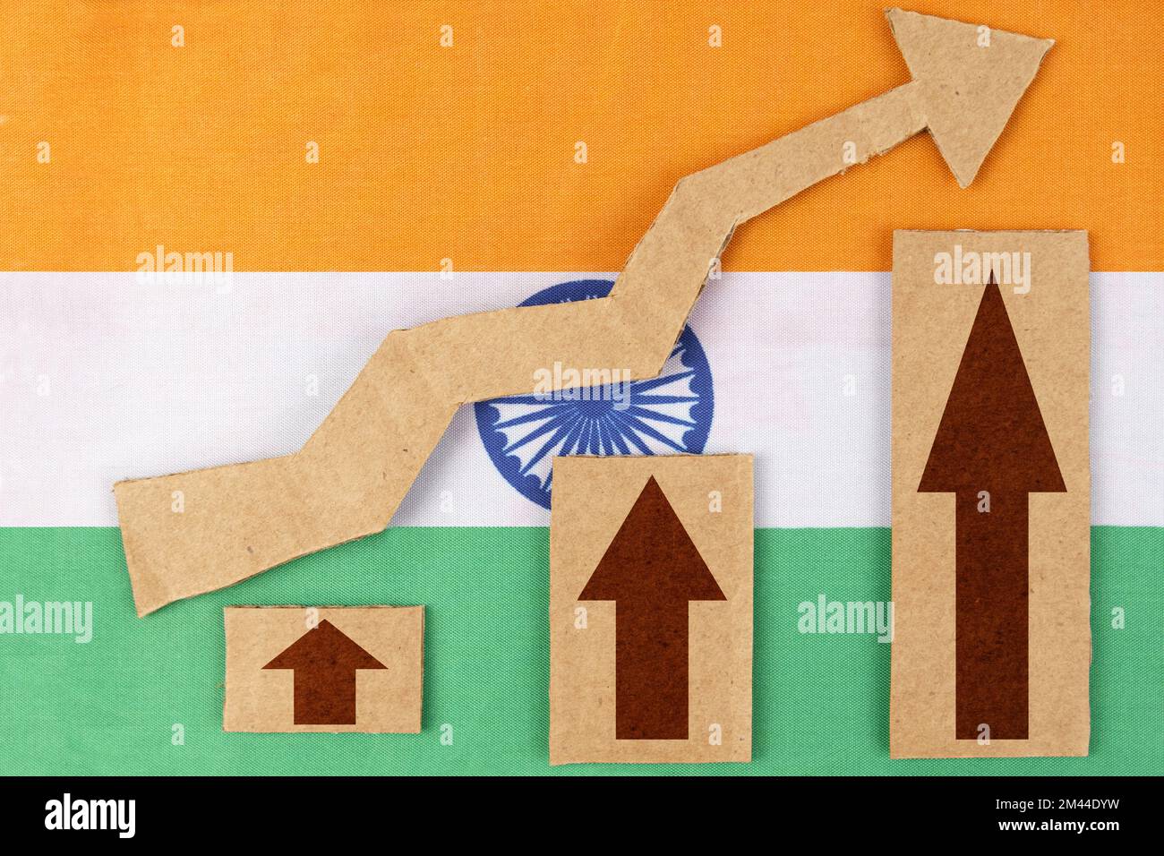 The concept of statistical growth. On the flag of India are figures of ...