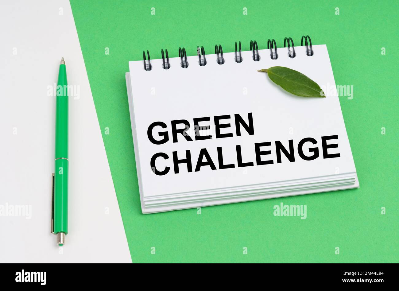Ecological concept. On a white-green background lies a pen and a ...