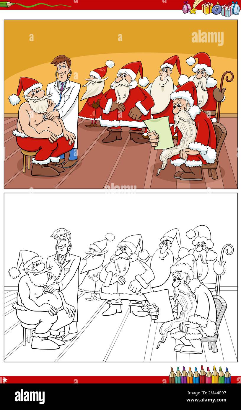 Cartoon illustration of Santa Claus characters on Christmas time at the ...