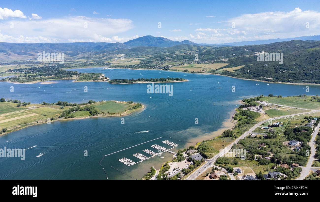 A bird's-eye view of Pineview Reservoir in Utah Stock Photo - Alamy