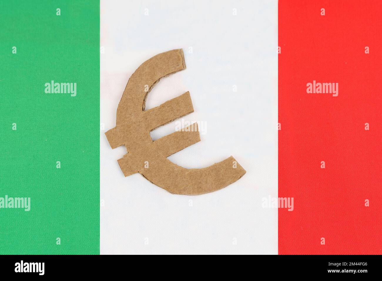 Economy and finance concept. The euro symbol on the flag of Italy Stock ...