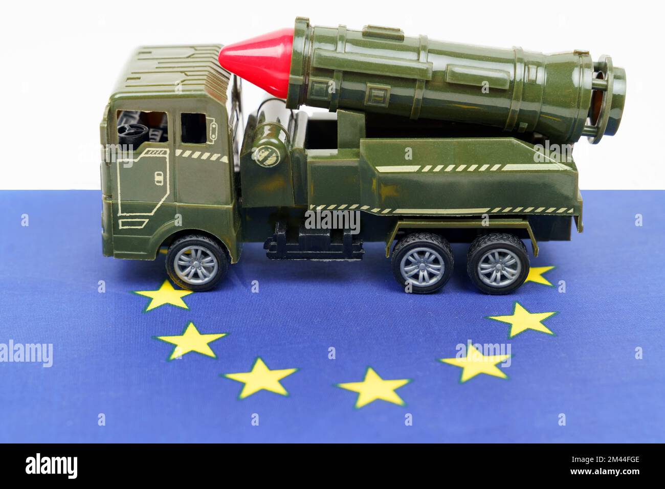 Military concept. There is a missile system on the EU flag. Symbols of ...