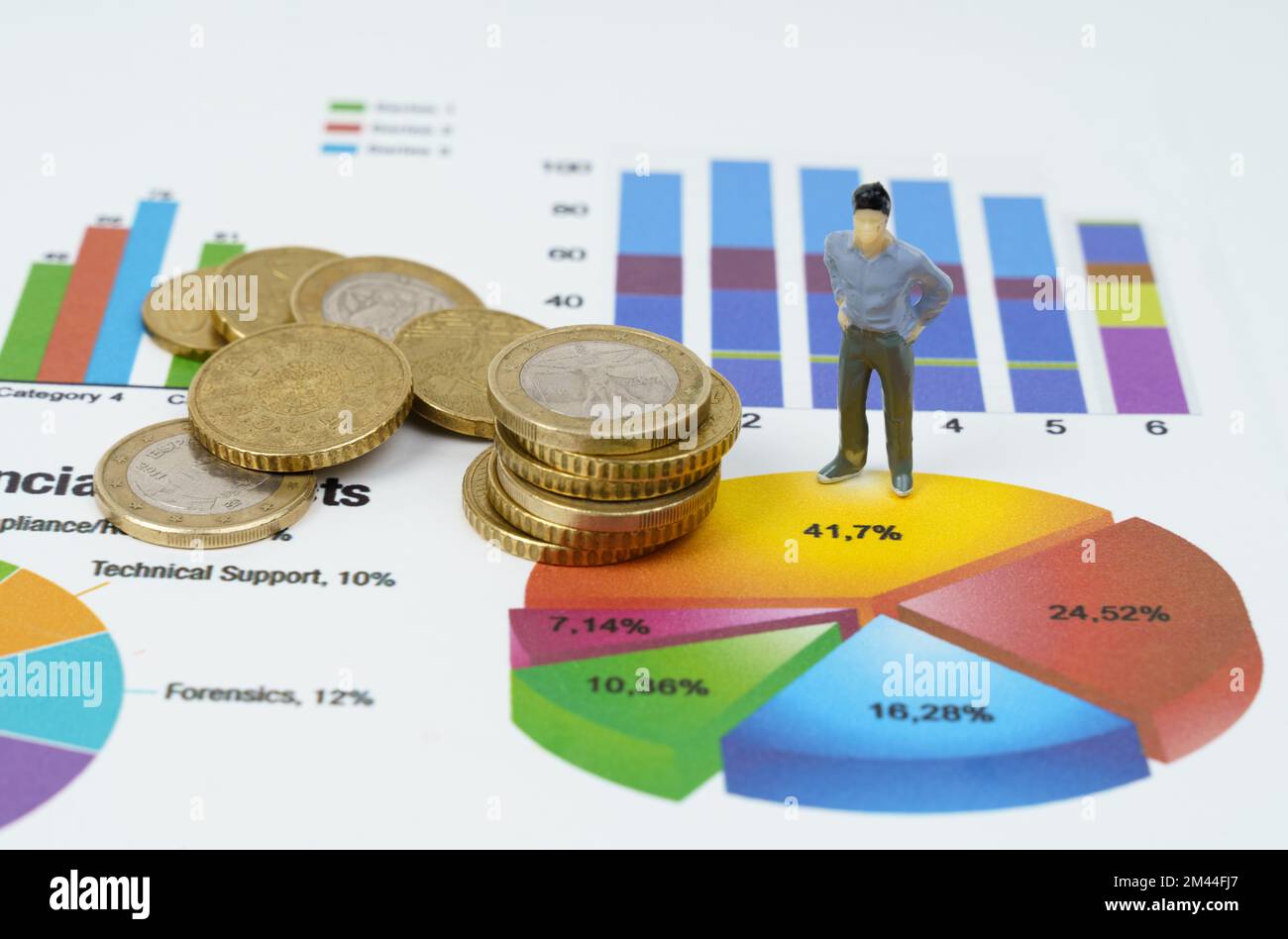Business concept. On financial reports with graphs and charts, there ...