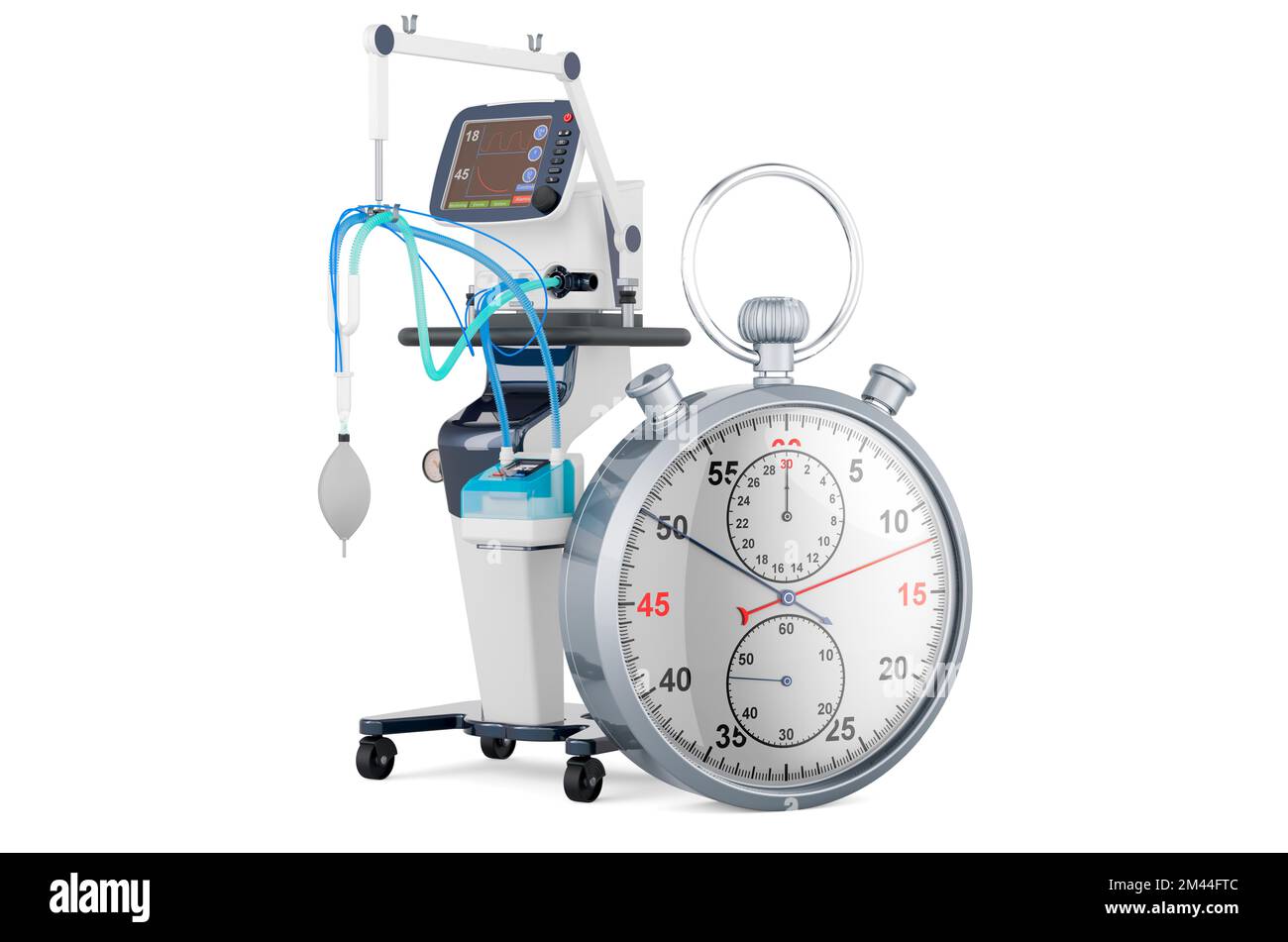 Ventilator for artificial ventilation, ICU with stopwatch, 3D rendering ...