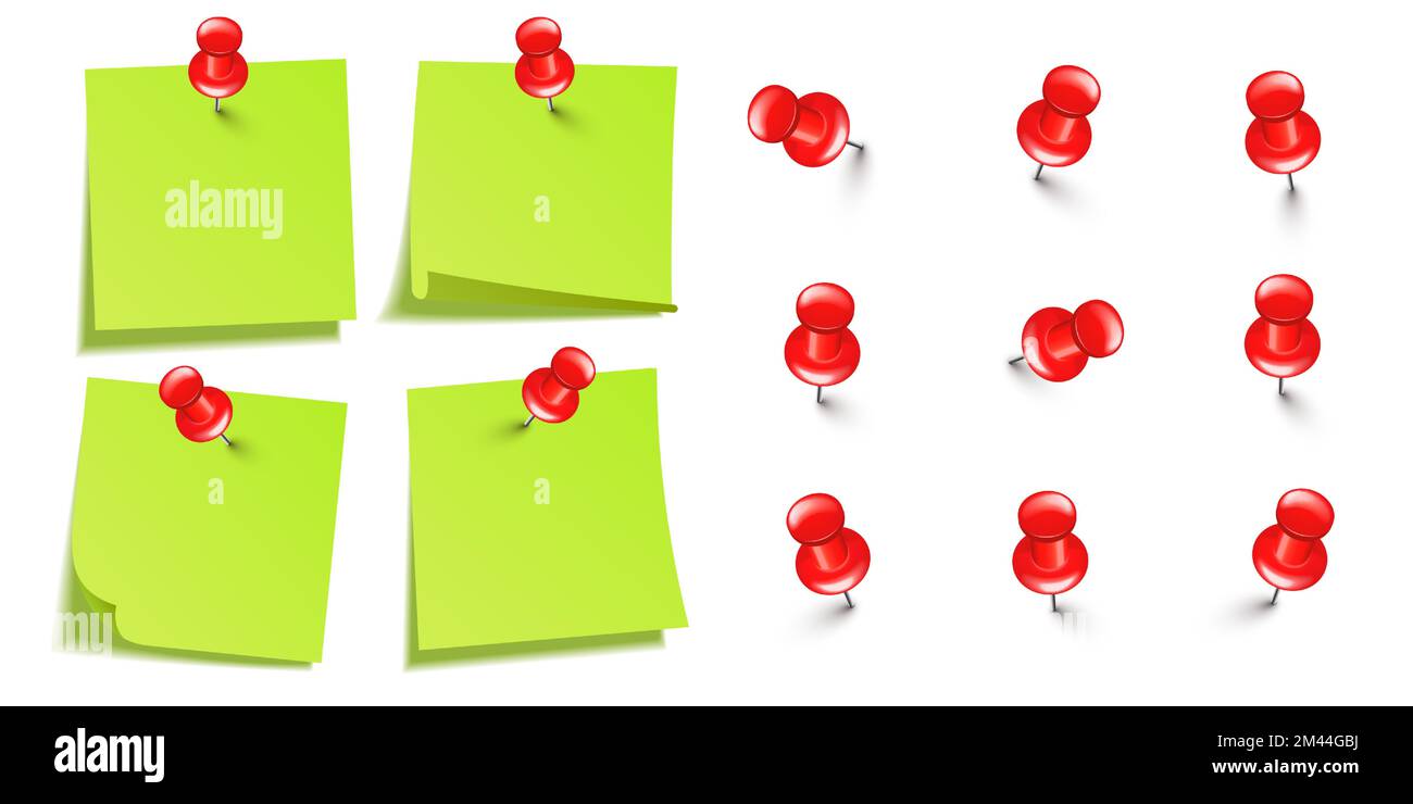 Realistic blank sticky notes isolated on white background. Green sheets ...