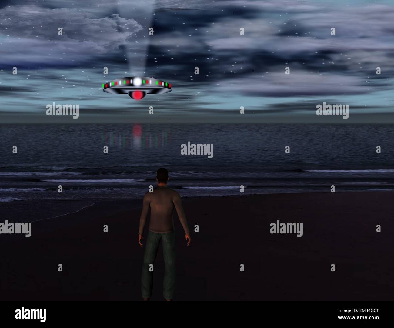 UFO with colorful lights. 3D rendering Stock Photo - Alamy