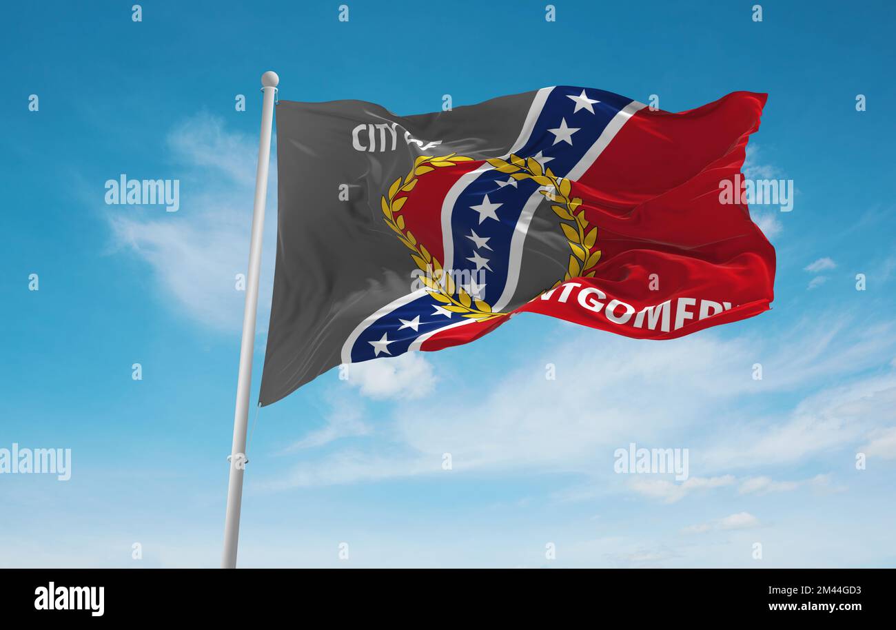 official flag of Montgomery, Alabama untied states of America at cloudy ...