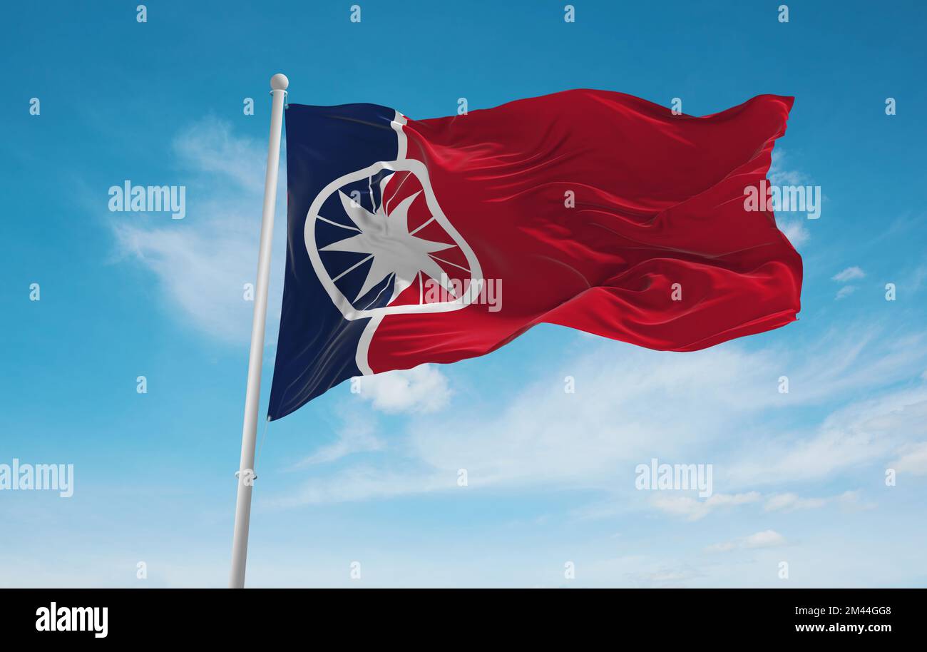 official flag of Norman, Oklahoma untied states of America at cloudy ...