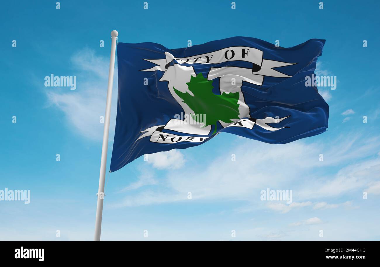 official flag of Norwalk, Ohio untied states of America at cloudy sky ...