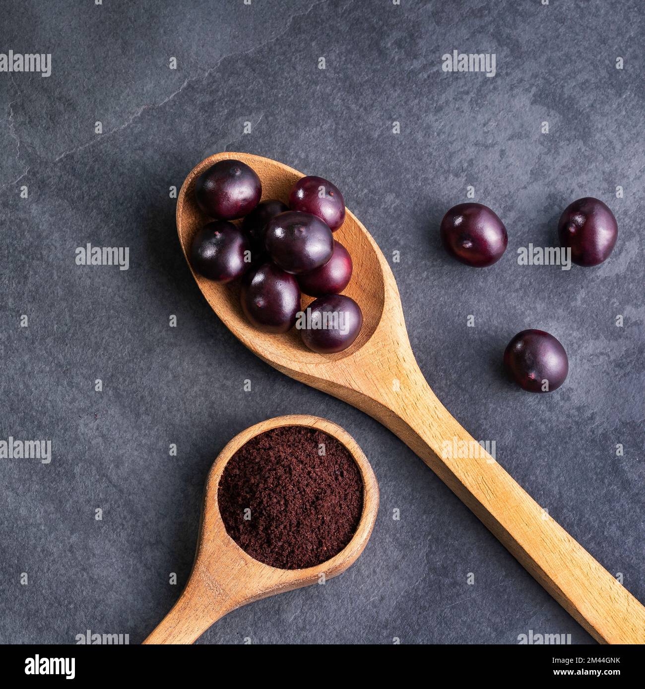 Euterpe oleracea - Amazonian acai berries with powder Stock Photo - Alamy