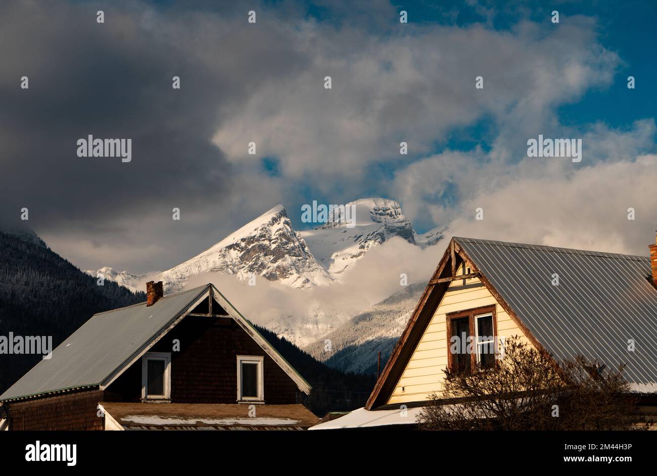 View of the Three Sisters mountain range, taken from Fernie town in ...