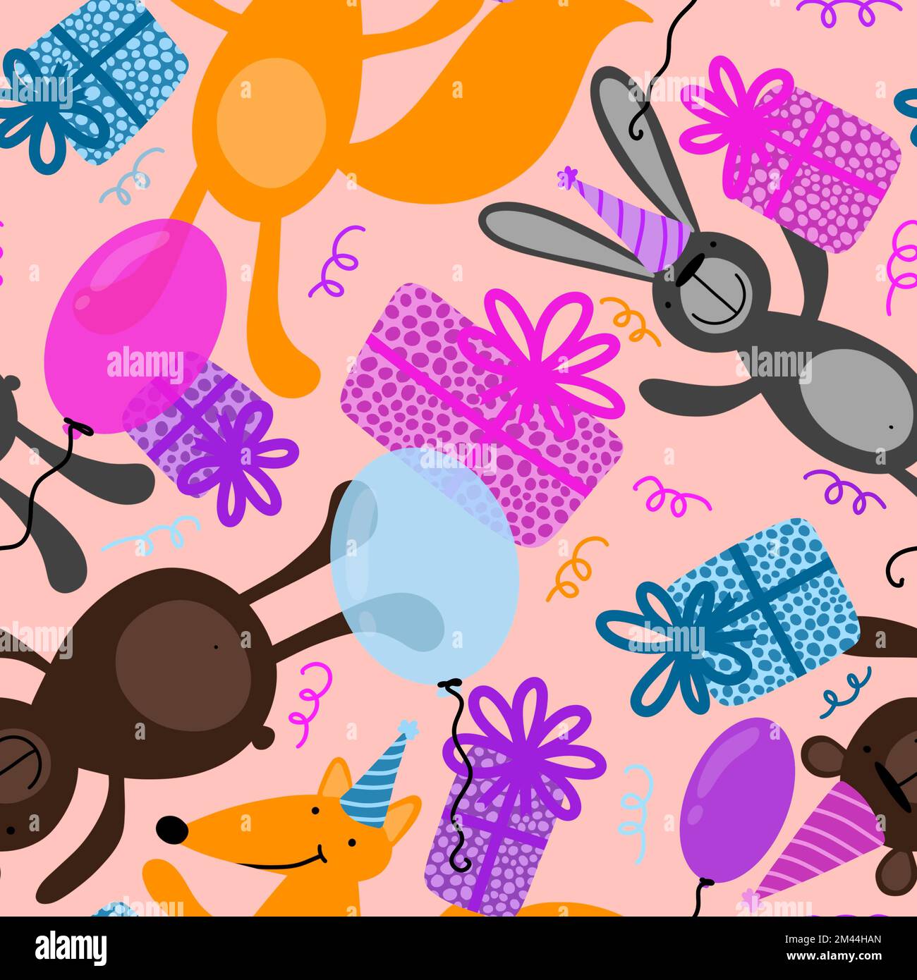 Cartoon festive animals seamless fox and bears and bunnies pattern for ...