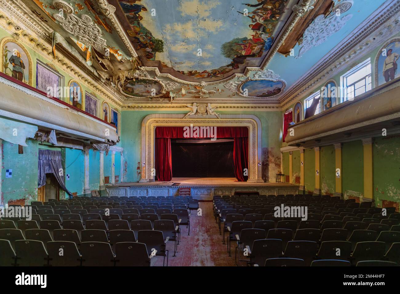 Old abandoned ruined stage theater or cinema hall Stock Photo - Alamy