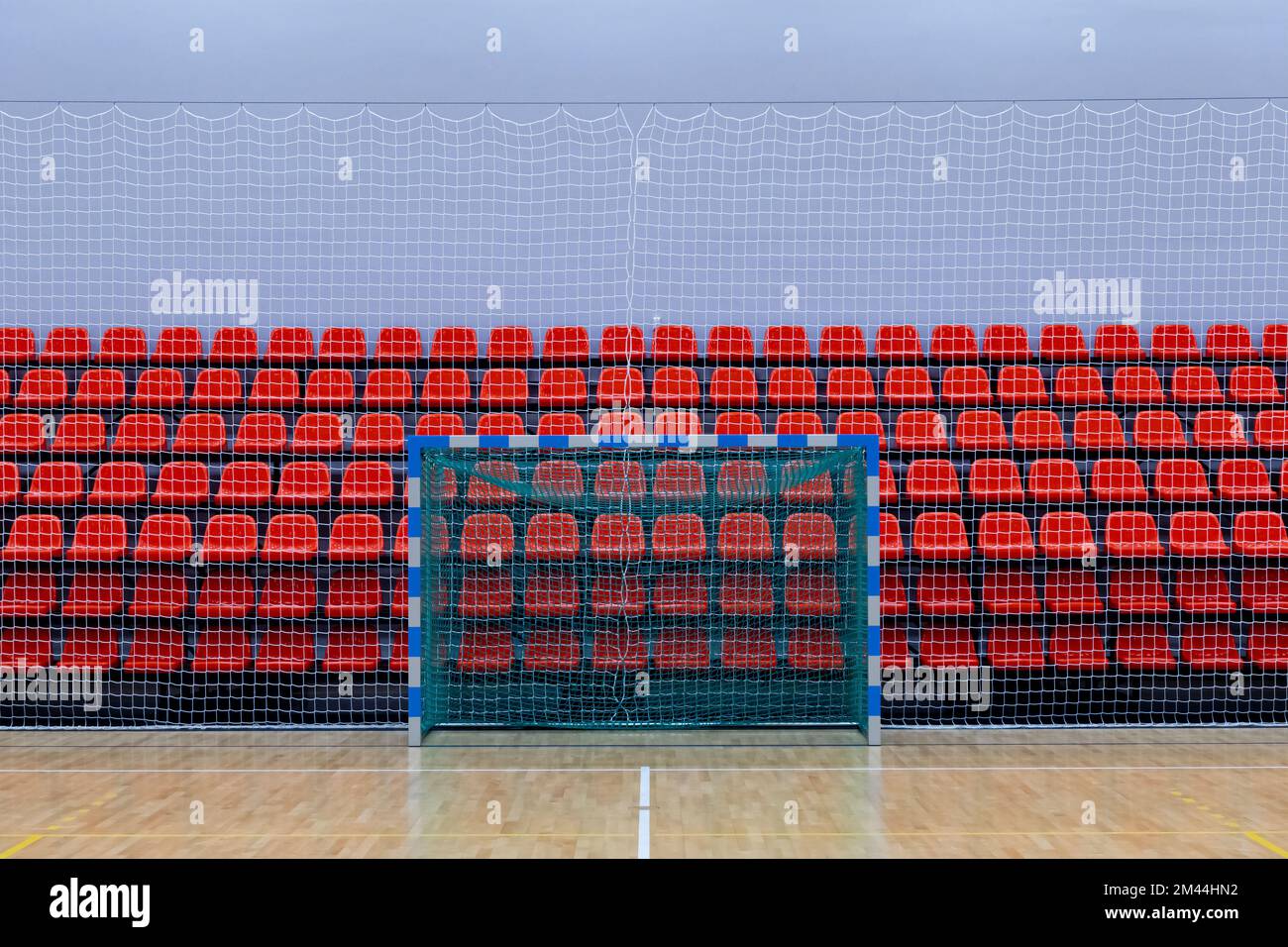 Soccer, futsal or handball goal equipment in a sports hall gym in a ...
