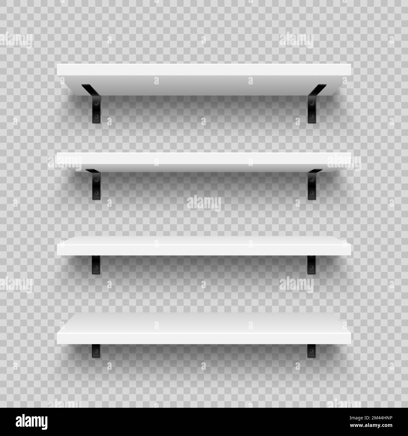 Realistic white store shelves with wall mount. Empty product shelf ...