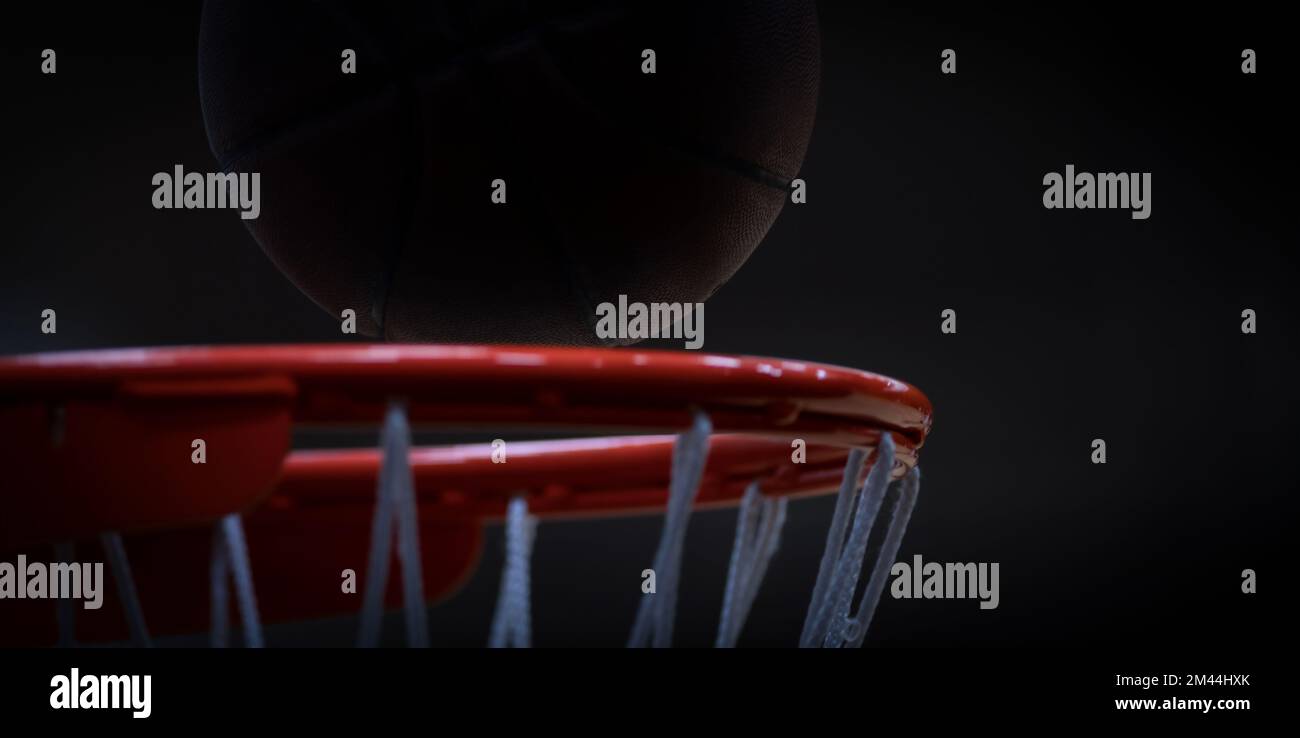 Brown basketball ball on orange hoop. Background for product display ...