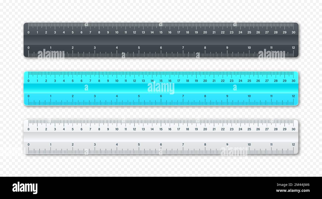 Realistic various plastic rulers with measurement scale and divisions ...