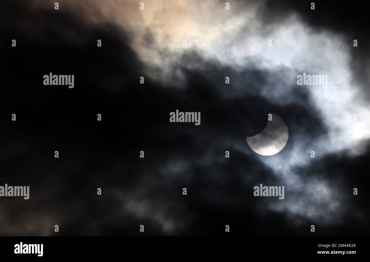 Partial solar eclipse, thin cloud cover, Burghausen, Upper Bavaria ...