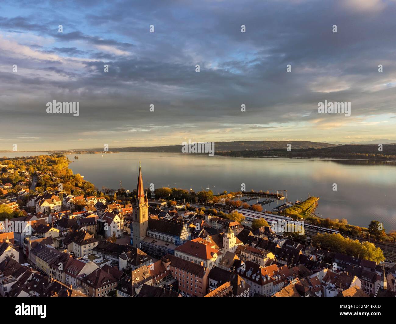View over the town of Radolfzell on Lake Constance and the Mettnau ...
