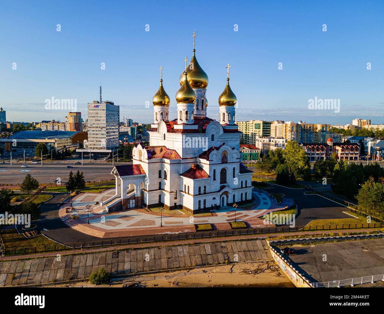 Aerial of the Cathedral of the Archangel, Arkhangelsk, Russia Stock ...