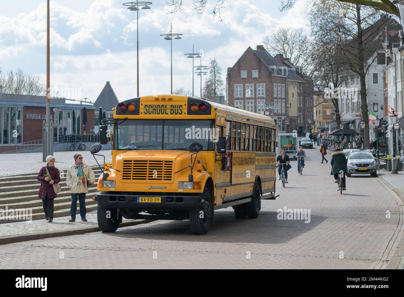 Maastricht. Limburg - Netherlands 10-04-2022. Classic yellow school bus ...