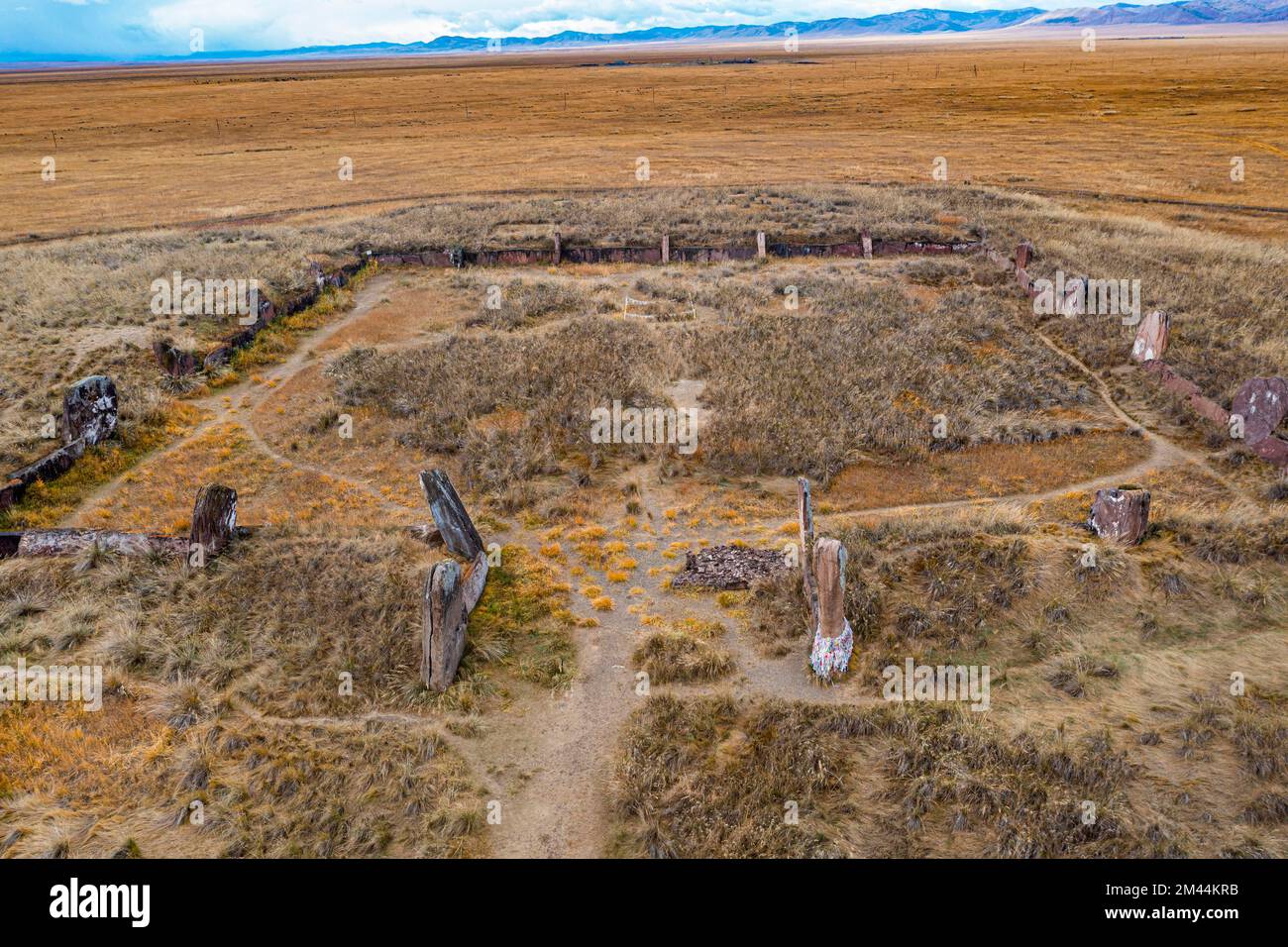 Aerial of Salbyksky Mound, Valley of the kings, Republic of Khakassia ...