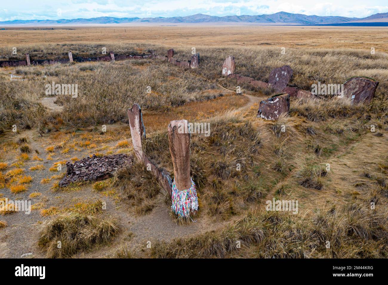 Aerial of Salbyksky Mound, Valley of the kings, Republic of Khakassia ...