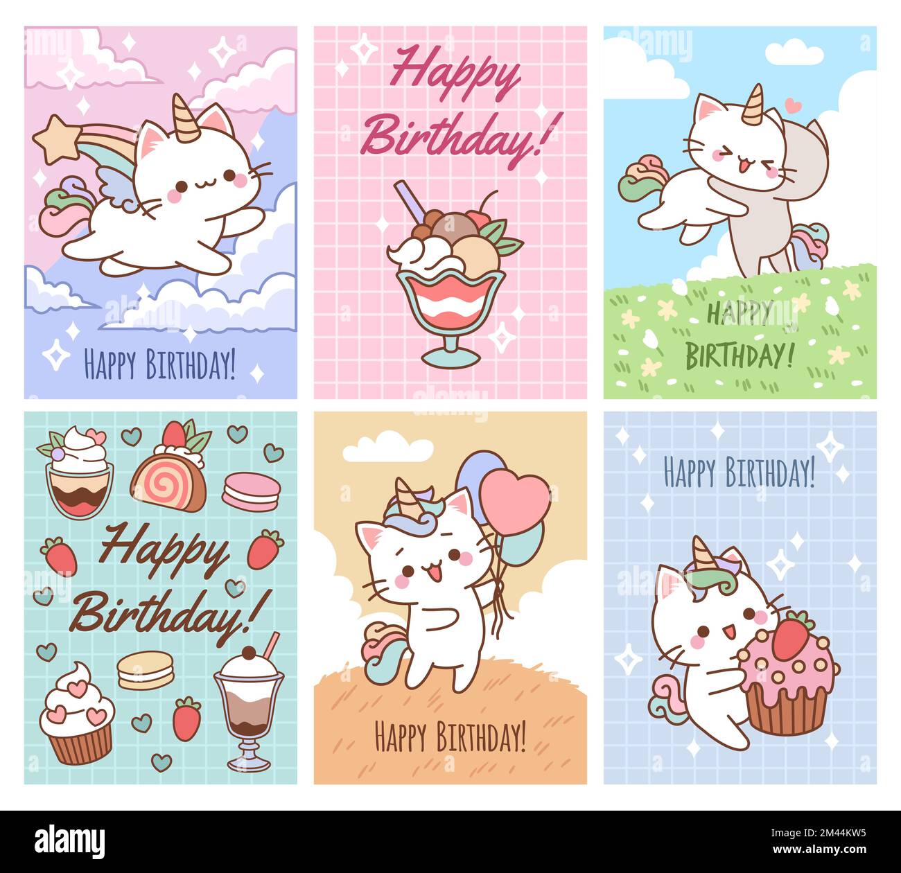 Birthday sweets cards. Kids party invitations, greeting banners, fairy ...
