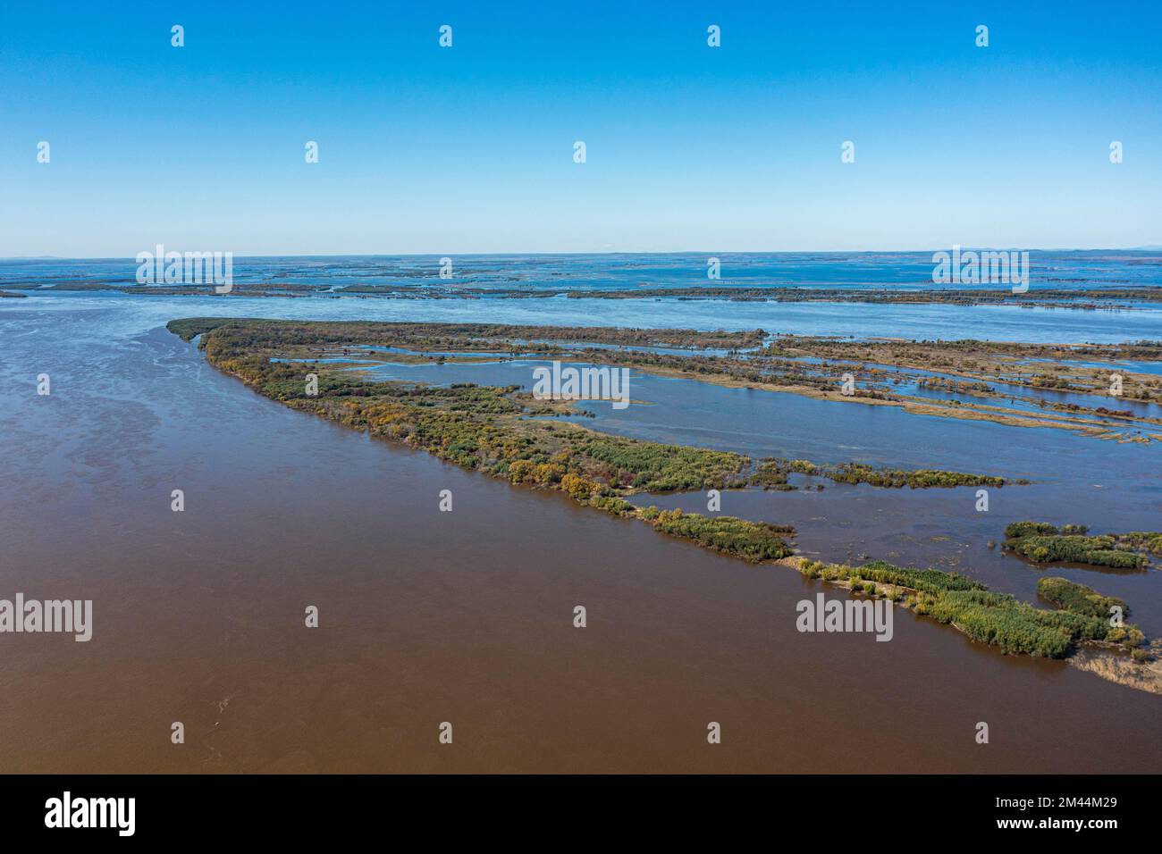 Aerial of the Amur river, Khabarovsk, Khabarovsk Krai, Russia Stock ...