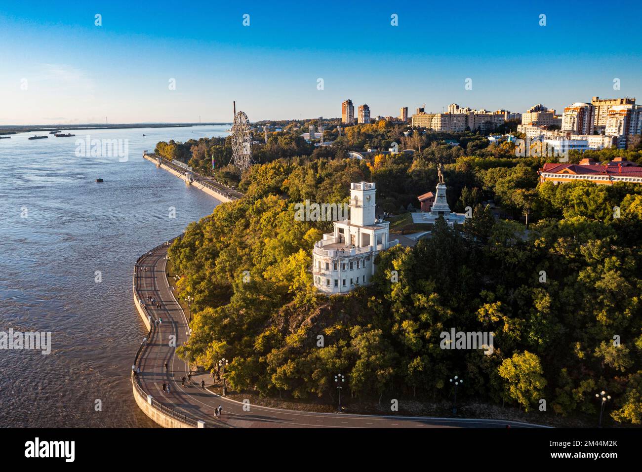Aerial of Khabarovsk and the Amur river, Khabarovsk Krai, Russia Stock ...