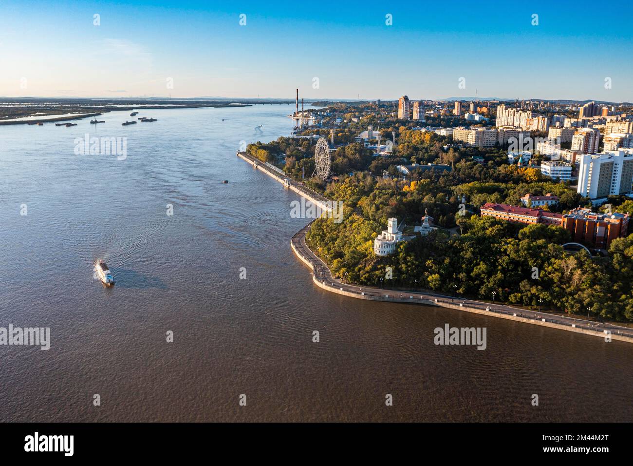 Aerial of Khabarovsk and the Amur river, Khabarovsk Krai, Russia Stock ...