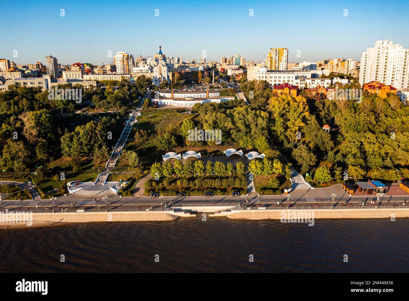 Aerial of Khabarovsk and the Amur river, Khabarovsk Krai, Russia Stock ...