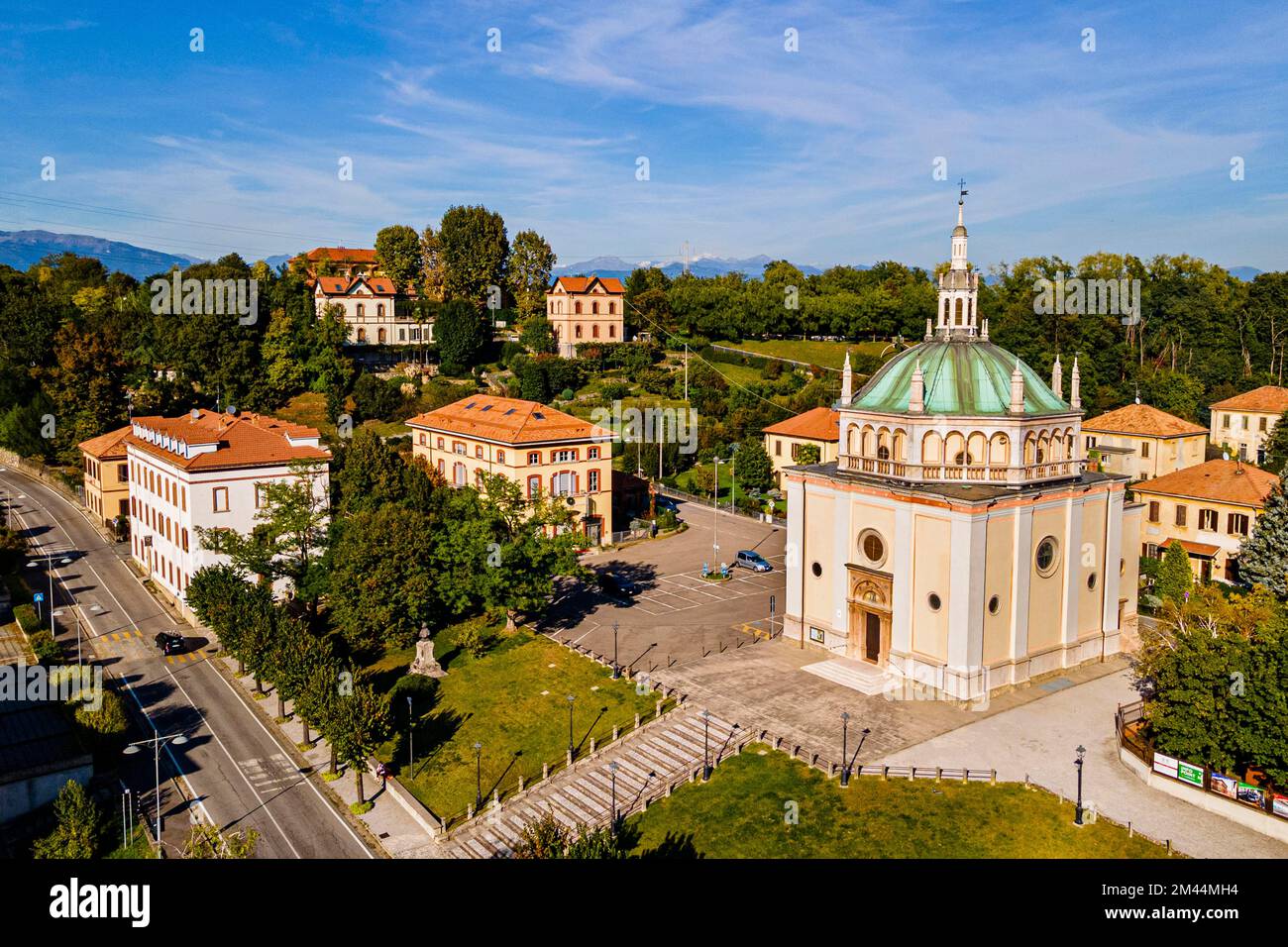 Aerial of the Unesco world heritage site "company town". Crespi dÂ´Adda ...