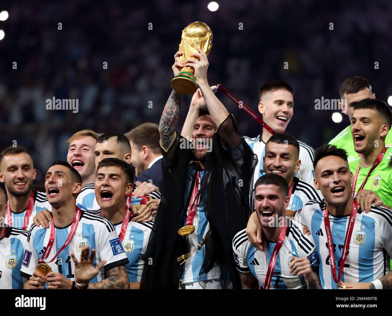 Qatar - 18/12/2022, Lionel Messi of Argentina holding the World Cup and ...